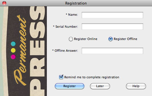 Permanent Press 2 : Registration